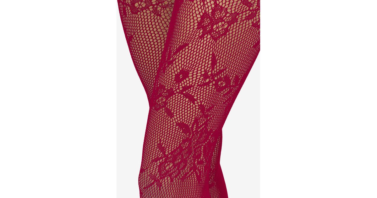 McQueen Floral Lace Tights in Red | Lyst UK
