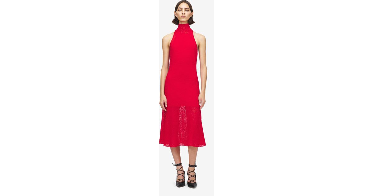 McQueen Spider Lace Midi Dress in Red | Lyst