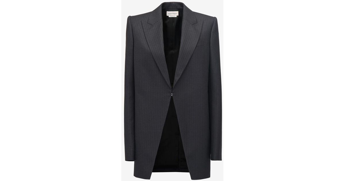 Alexander McQueen & Silver Pinstripe Cutaway Jacket in Blue | Lyst