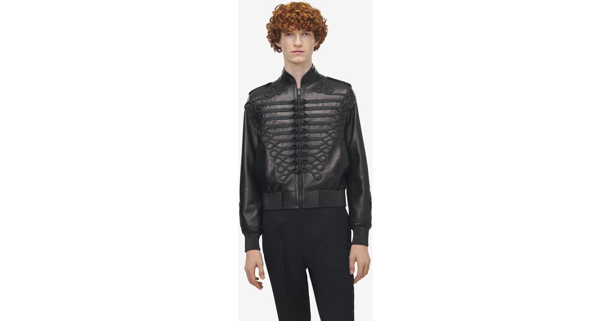 McQueen Frogging Embroidery Leather Jacket in Grey for Men | Lyst UK
