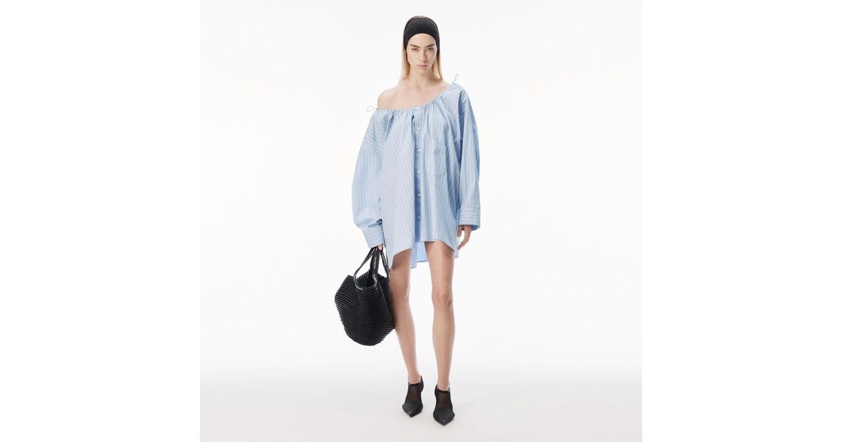 Alexander Wang Bungee Scoop Neck Mini Shirt Dress in Blue | Lyst UK