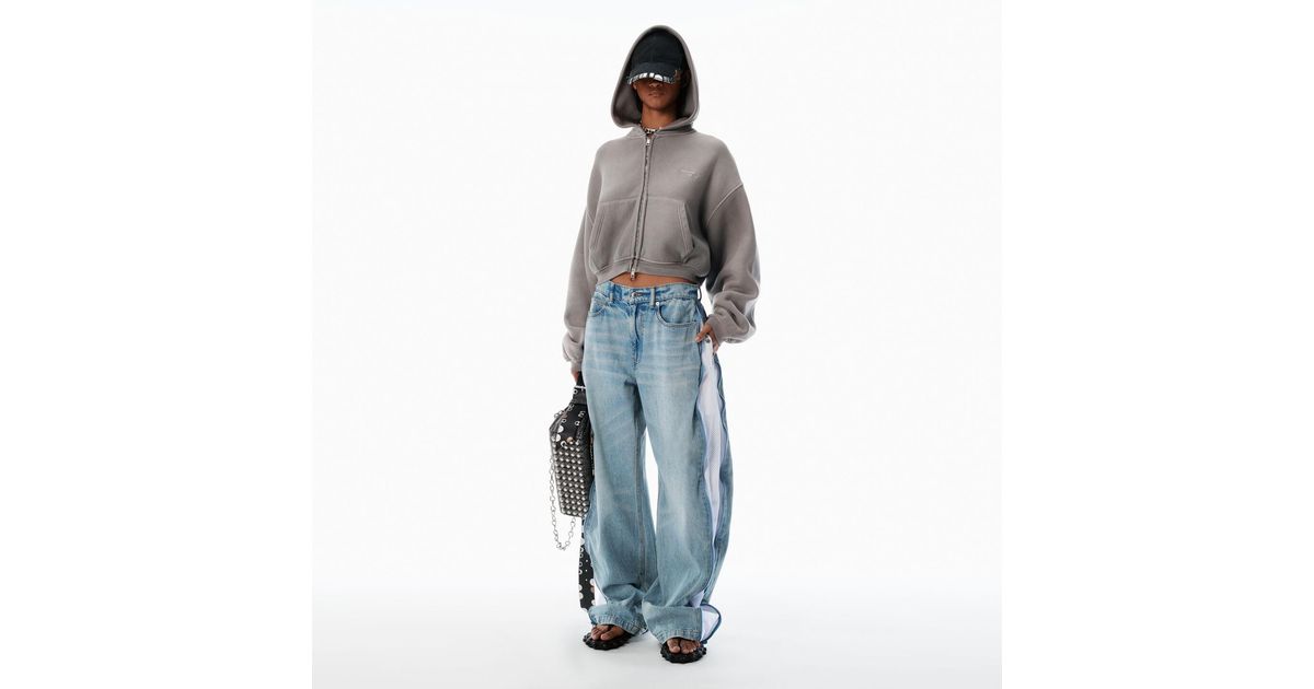 Alexander Wang Bleach Denim And Mesh Zipper Pant in Blue | Lyst