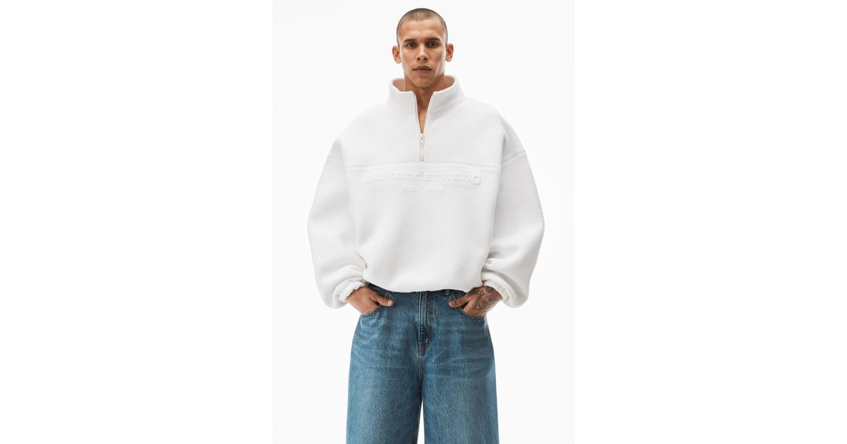 Alexander Wang Half Zip Sweatshirt In Towel Terry in White for Men | Lyst