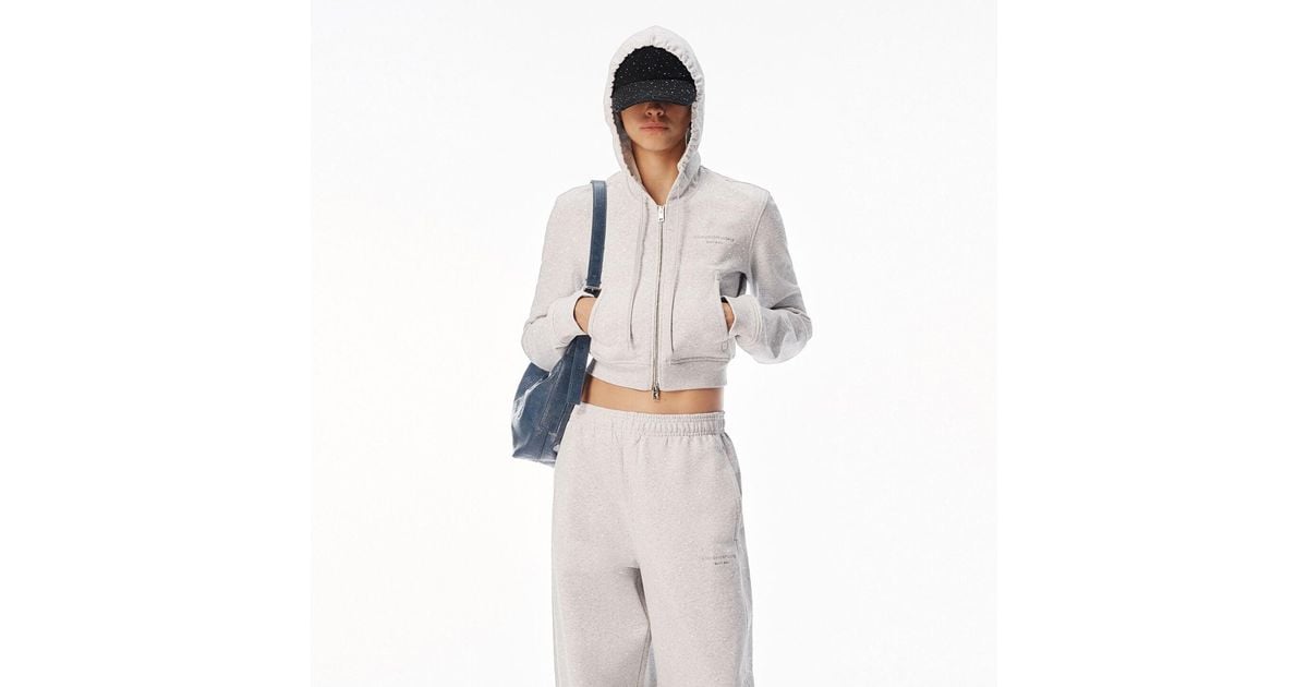 Alexander Wang Crystal Fitted Long Sleeve Zip Up in White | Lyst UK