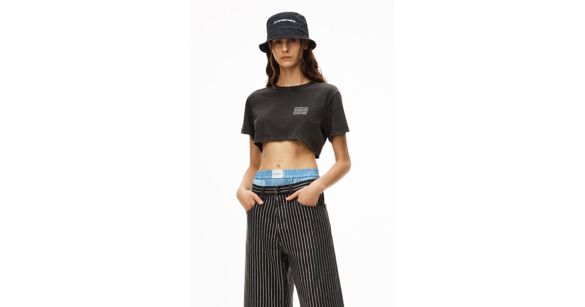 Alexander Wang Crop Tee In Acid Wash Jersey in Black | Lyst UK