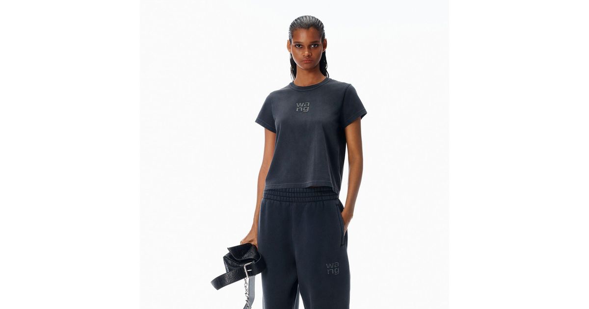 Alexander Wang Crystal Hotfix Logo Jersey Shrunken in Blue | Lyst UK