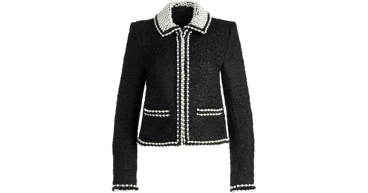 Alice + Olivia Kidman Pearl Embellished Collared Jacket in Alice + Olivia Kidman Pearl Embellished Collared Jacket in