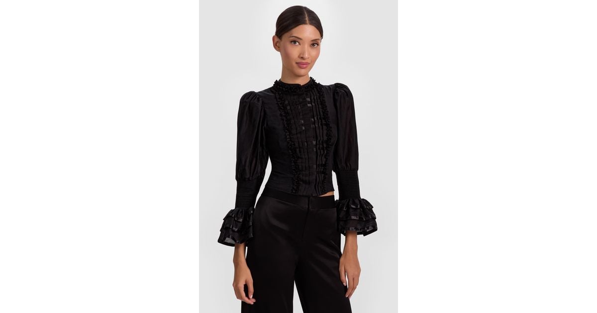 Alice + Olivia Vicky Blouse in Black | Lyst