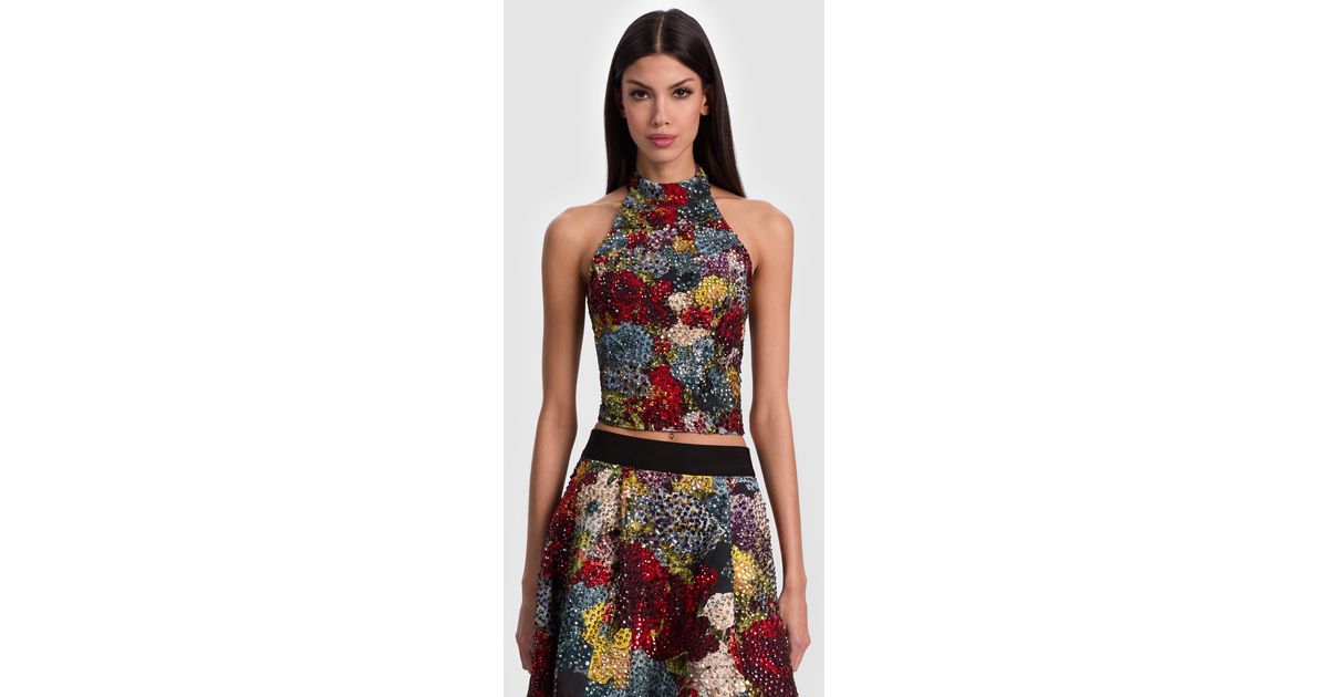 Alice + Olivia Gatz Embellished Top in Red | Lyst
