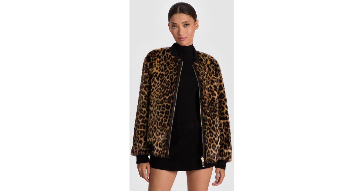 Alice + Olivia Becky Reversible Faux Fur Bomber Jacket in Brown | Lyst