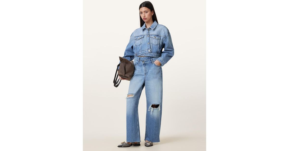 AllSaints Aki Crossover Denim Jacket in Blue | Lyst