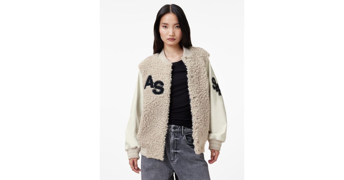 AllSaints Valerie Shearling Patch Jacket,, Off in Natural | Lyst