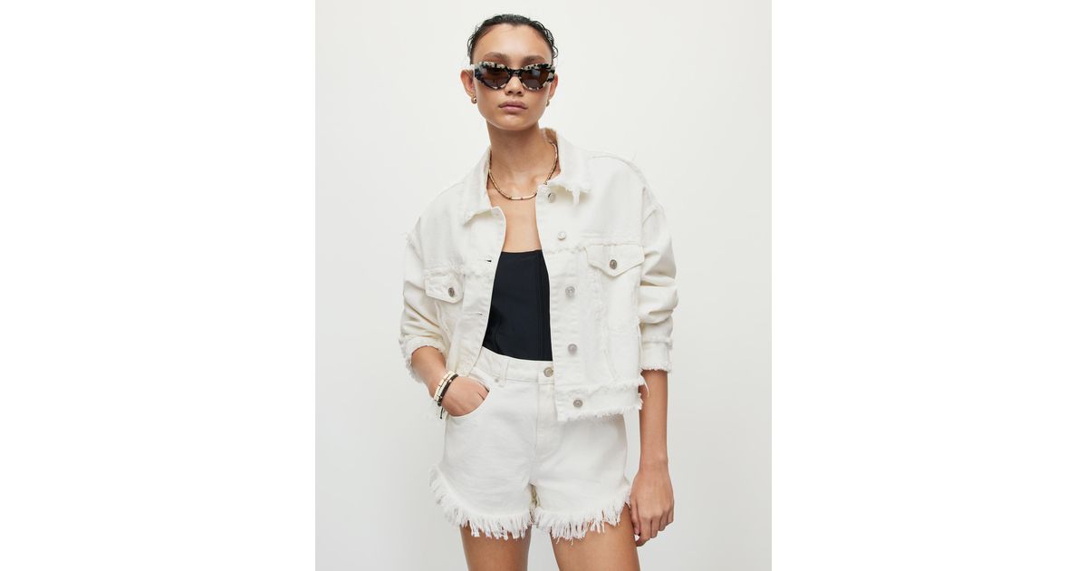 AllSaints Claude Frayed Denim Jacket in White | Lyst UK