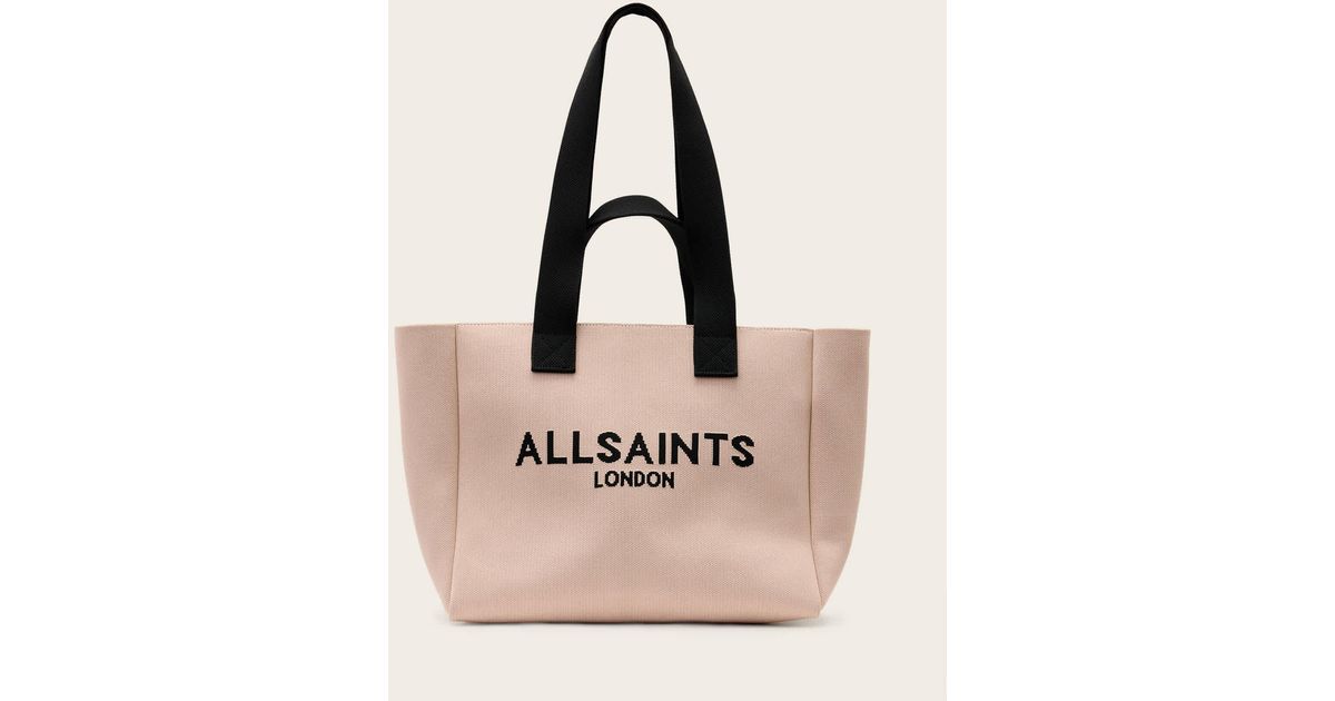 AllSaints Izzy Logo Print Medium Tote Bag in Natural | Lyst