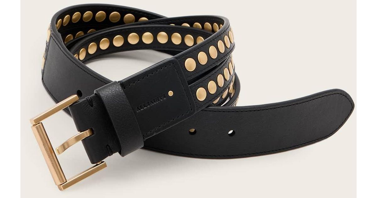 AllSaints Jessica Studded Leather Belt in White | Lyst