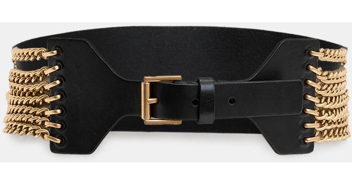 AllSaints Zora Wide Leather Chain Belt,, /Warm Brass | Lyst