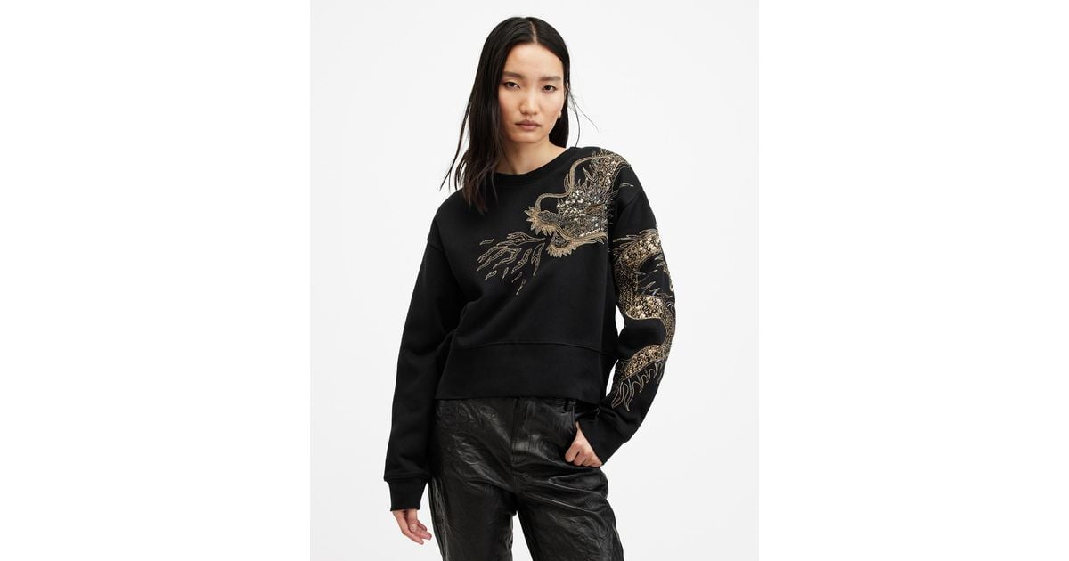 AllSaints Dragon Embellished Separo Sweatshirt in Black | Lyst UK