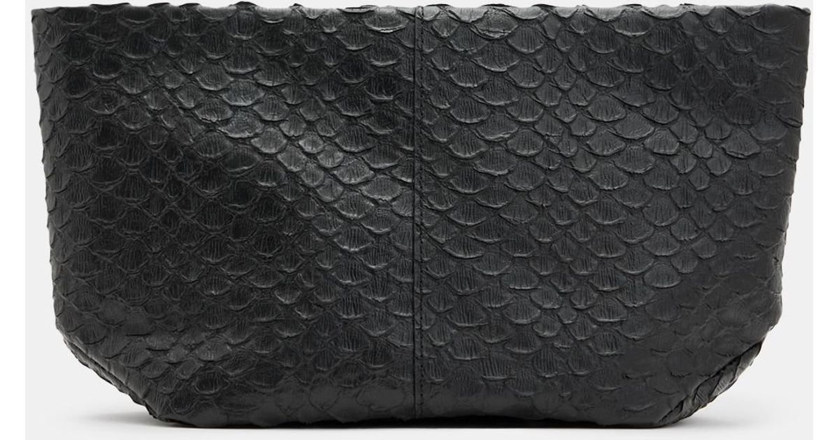 AllSaints Snake Effect Leather Hexagon Pouch in Gray | Lyst