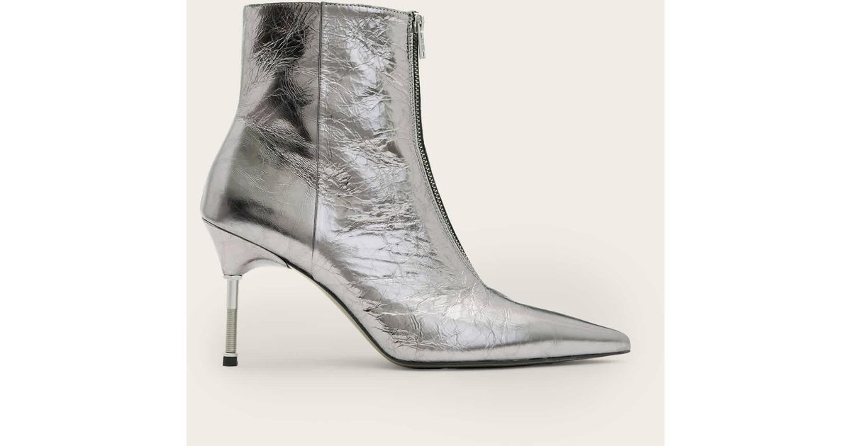 AllSaints Natasha Pointed Metallic Leather Boots in White | Lyst