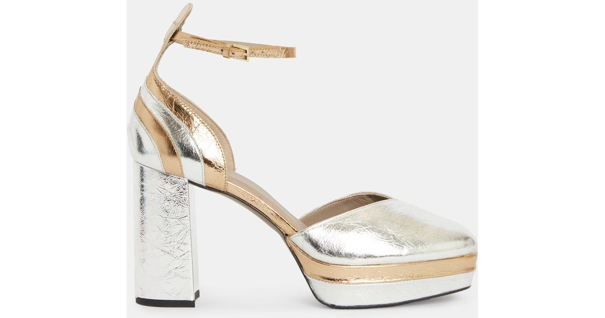 AllSaints Tiffany Metallic Square Platform Heels, in Natural | Lyst