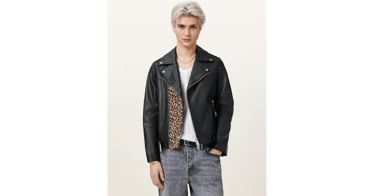 AllSaints Mick Leather Biker Jacket in Grey for Men | Lyst UK