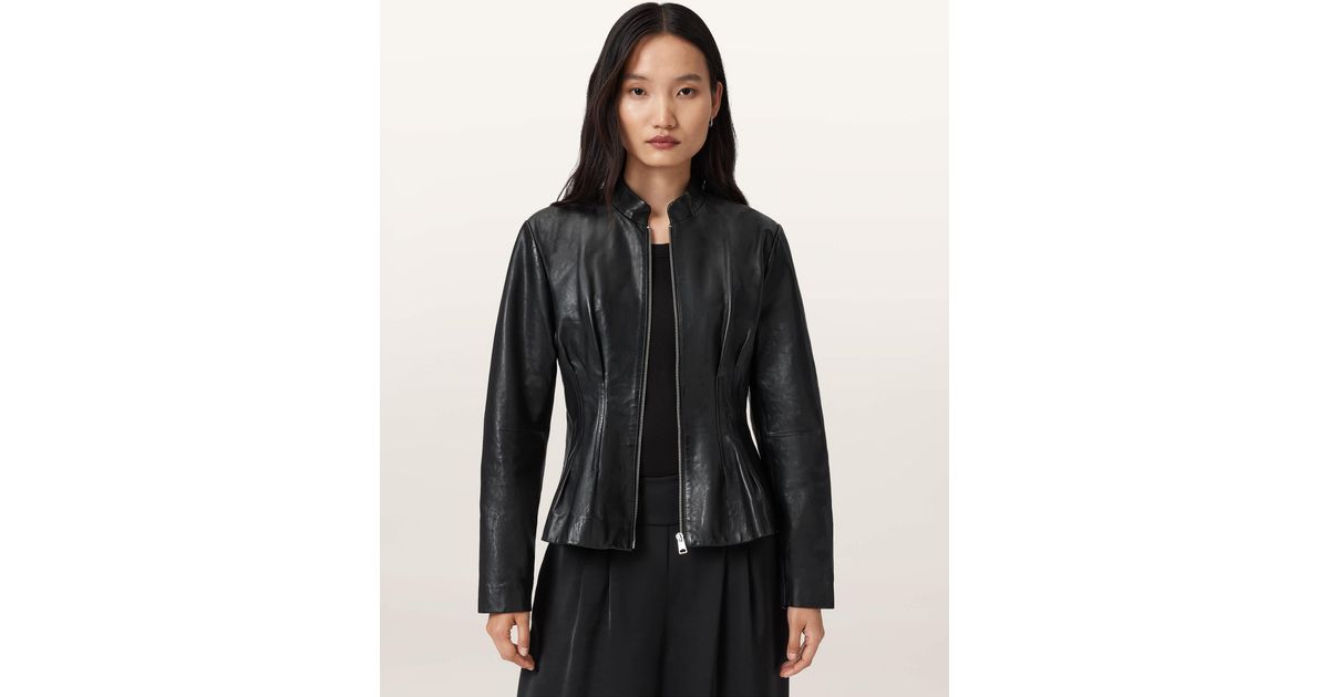 AllSaints Clo Pleated Leather Jacket in Black | Lyst UK