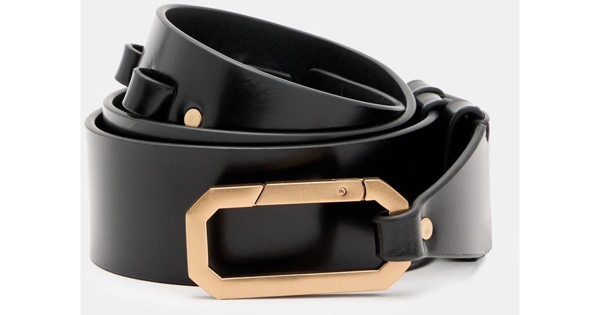 AllSaints Helma Leather Carabiner Belt,, /Warm Brass in Black | Lyst