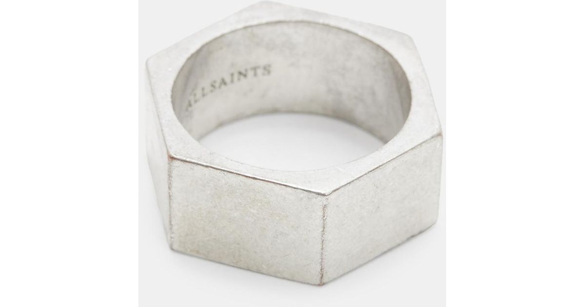 AllSaints Hex Sterling Silver Bolt Ring in White for Men | Lyst