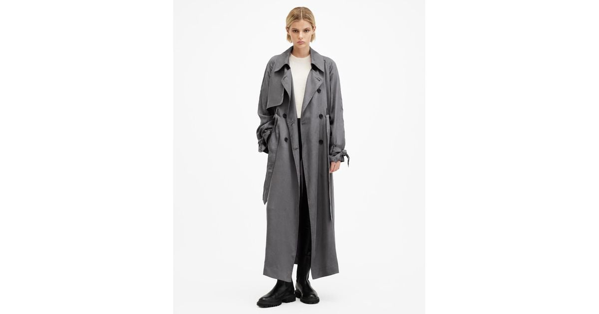AllSaints Koko Longline Oversized Trench Coat,, Eiffel in Gray | Lyst