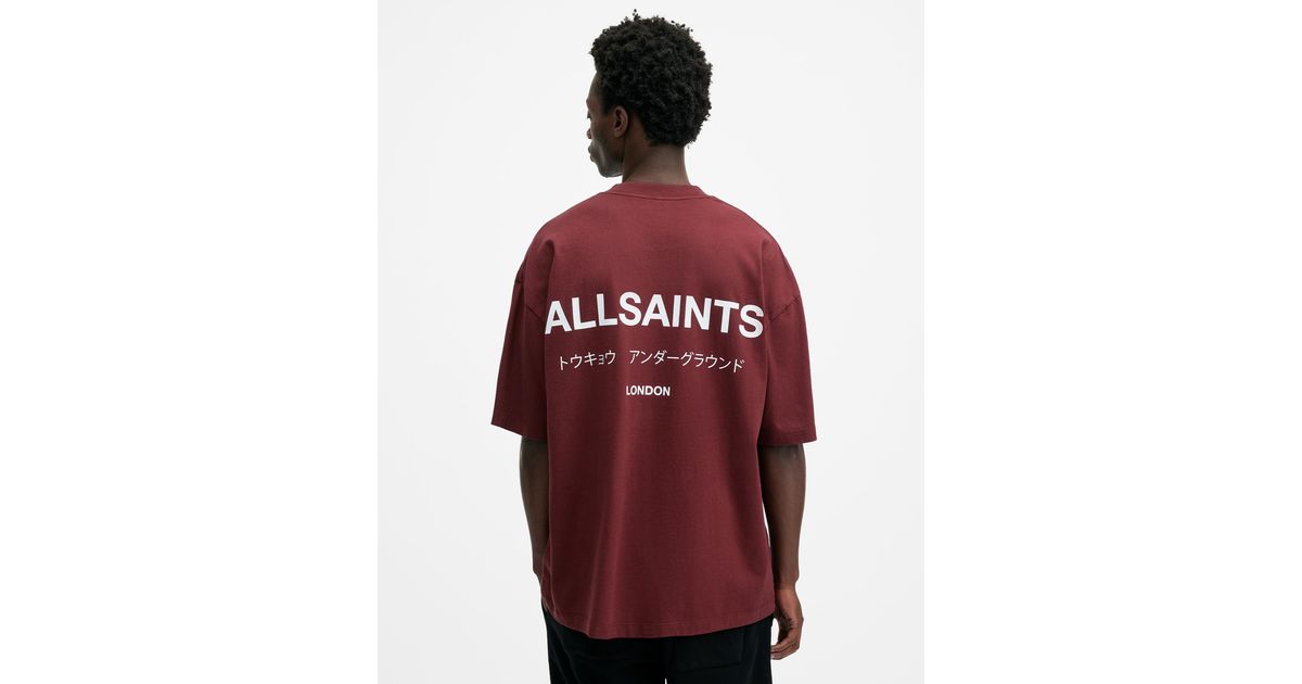 AllSaints Underground Oversized Crew Neck T-Shirt,, Dark in Red for Men ...