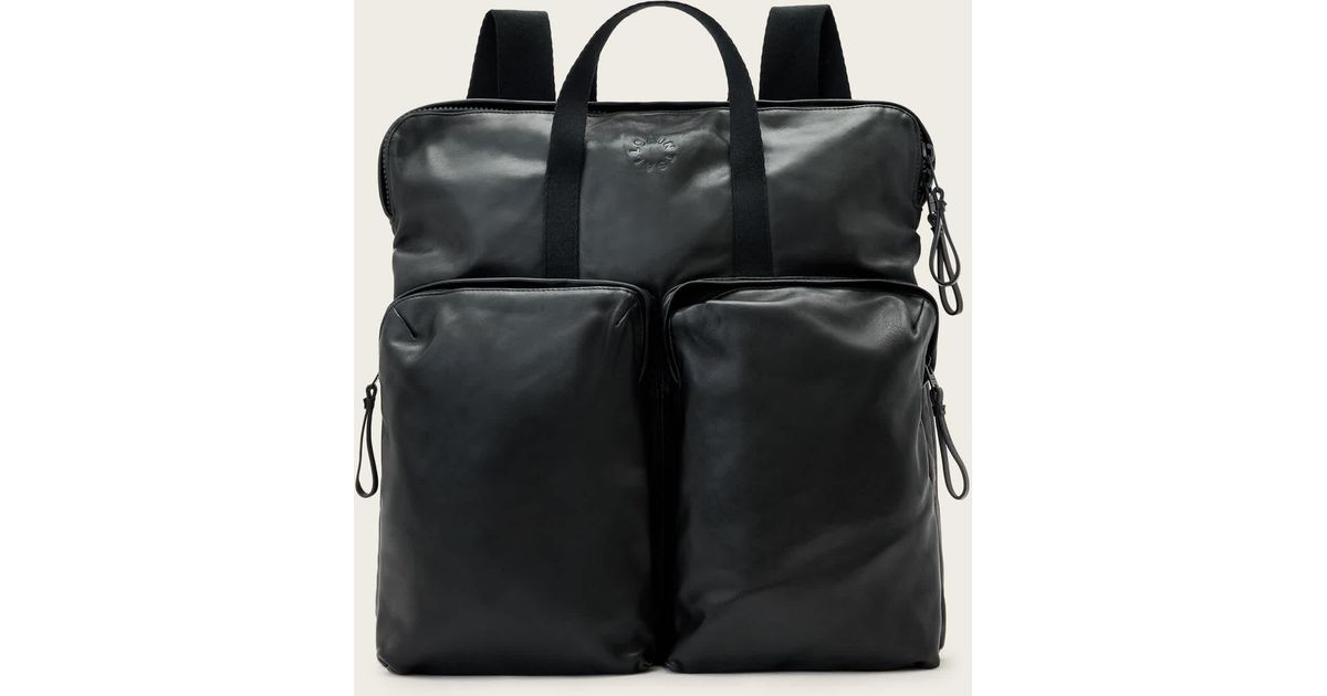 AllSaints Haven Force Leather Backpack in Black for Men | Lyst