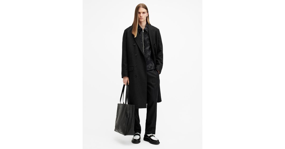 AllSaints Arcade Wool Blend Relaxed Fit Coat in Black for Men | Lyst UK