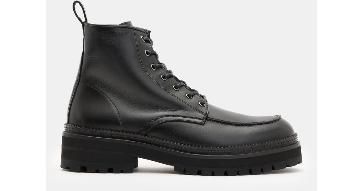AllSaints Castle Lace Up Leather Boots in Black for Men | Lyst