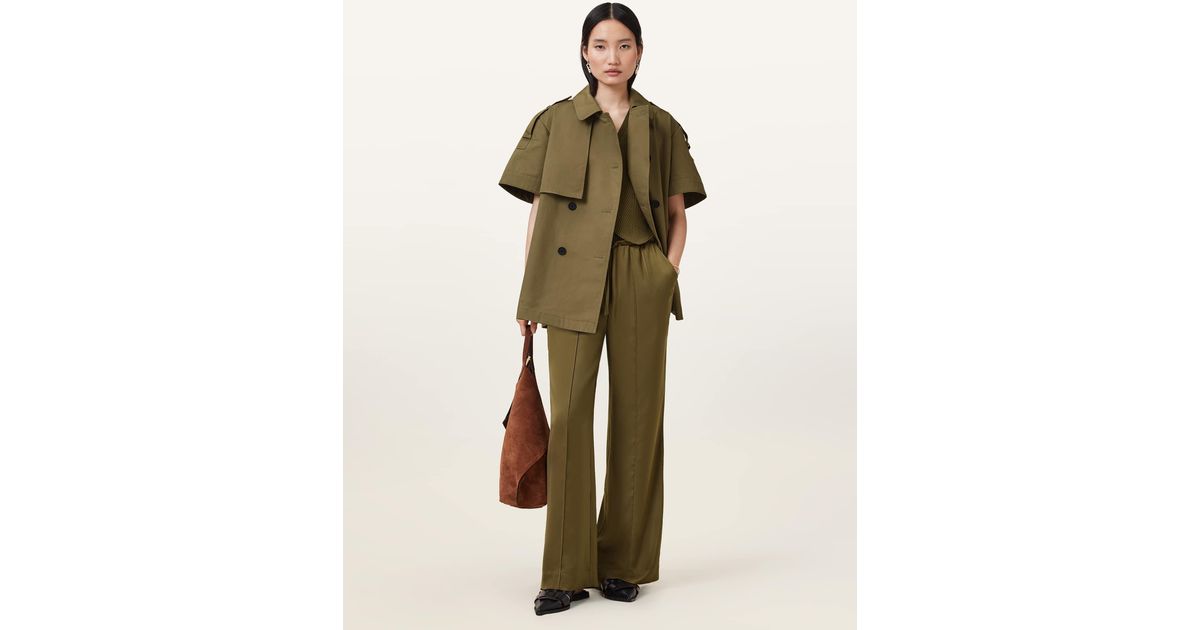 AllSaints Flow Short Sleeve Trench Jacket in Green | Lyst