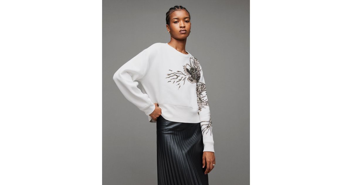 AllSaints Dragon Embellished Separo Sweatshirt in Gray | Lyst