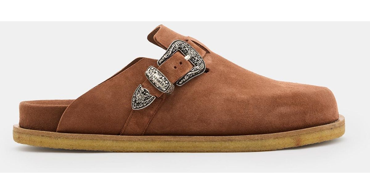 AllSaints Carlo Suede Western Buckle Mules in Brown for Men | Lyst