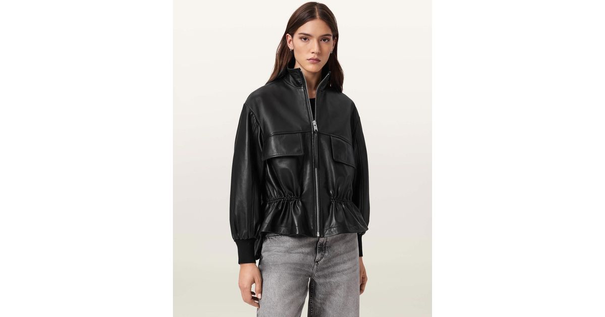 AllSaints Flor Leather Jacket in Black | Lyst UK