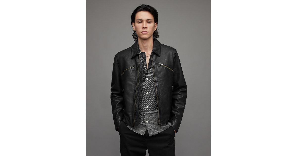 AllSaints Verdi Leather Jacket in Grey for Men | Lyst UK