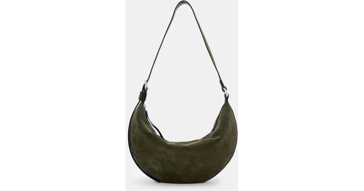 AllSaints Half Moon Leather Shoulder Bag in Green | Lyst UK