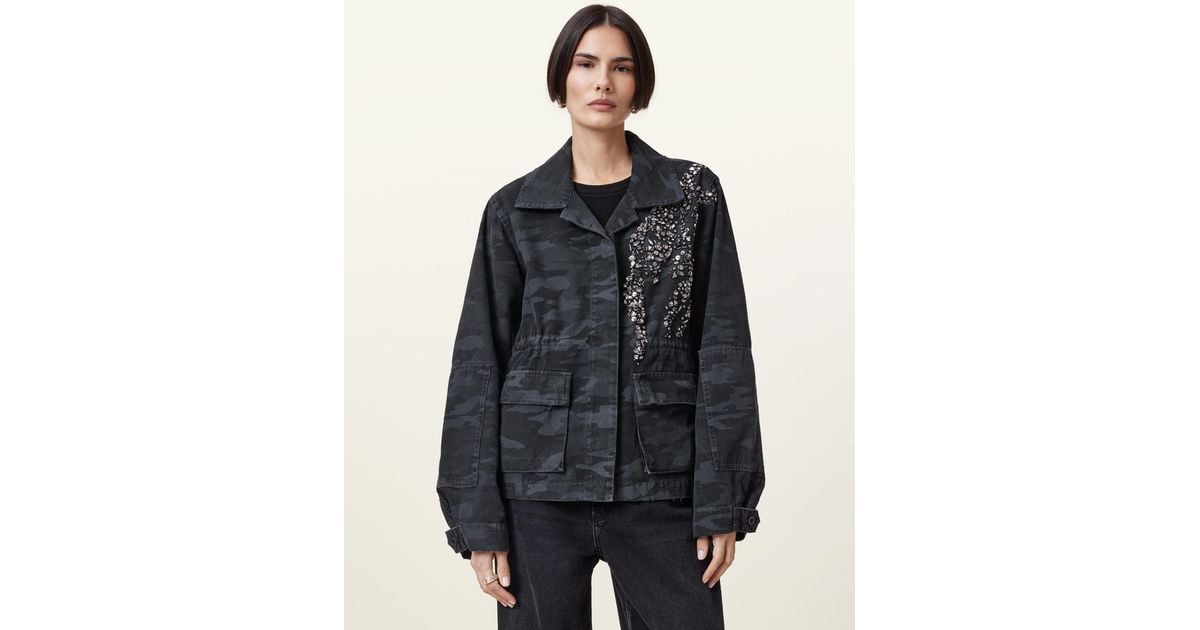AllSaints Finch Camouflage Denim Jacket in Blue | Lyst