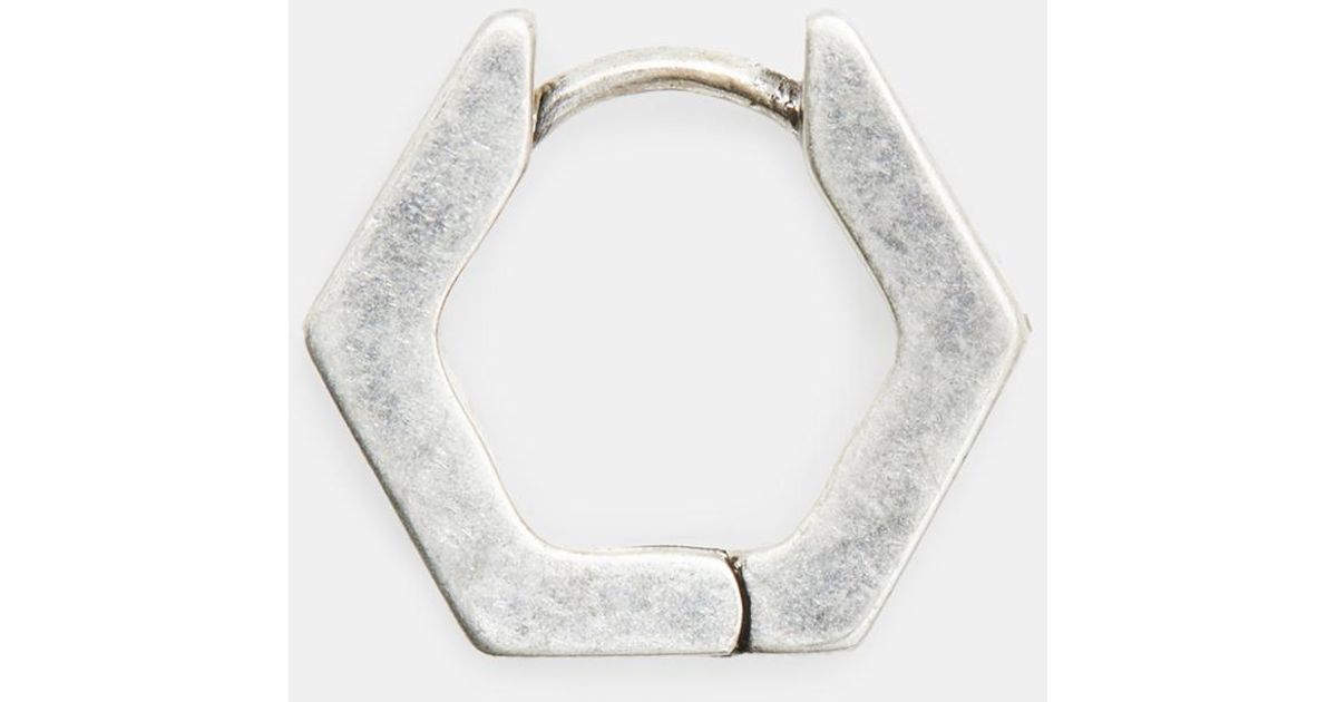 AllSaints Hex Sterling Bolt Hoop Earring in White for Men | Lyst