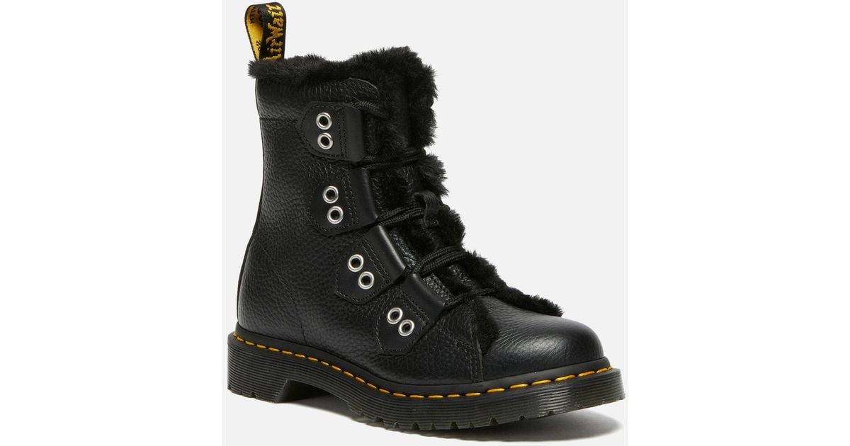 Dr. Martens 1460 Faux Fur Lined Leather Lace Up Boots in Black | Lyst ...