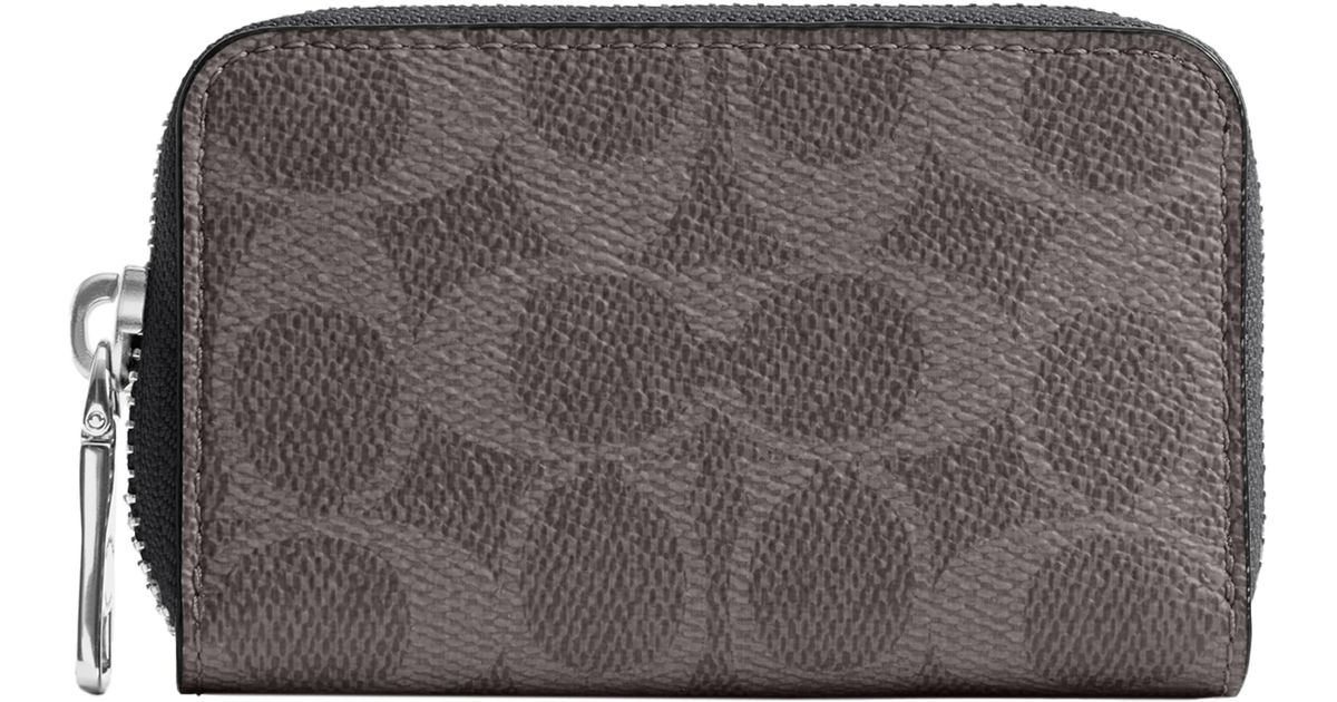 COACH Small Zip Around Card Case In Signature in Gray for Men | Lyst