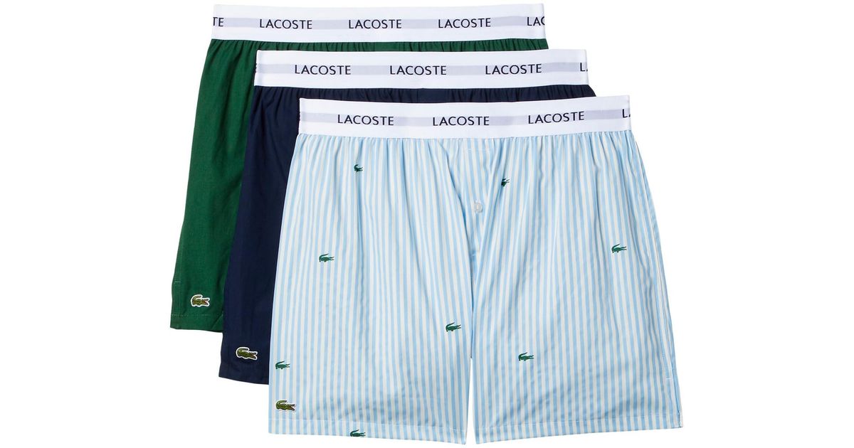 Lacoste 100% Cotton Belt Boxers 3-pack in Blue for Men | Lyst