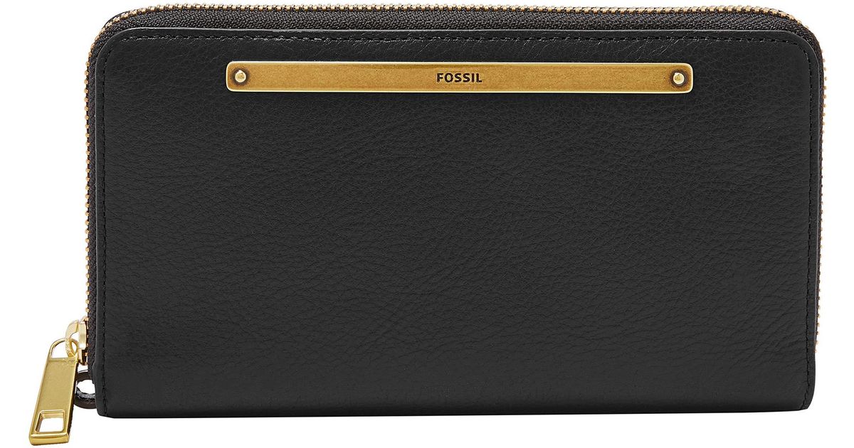 Fossil Liza Leather Zip Around Clutch Wallet With Retractable Wristlet ...