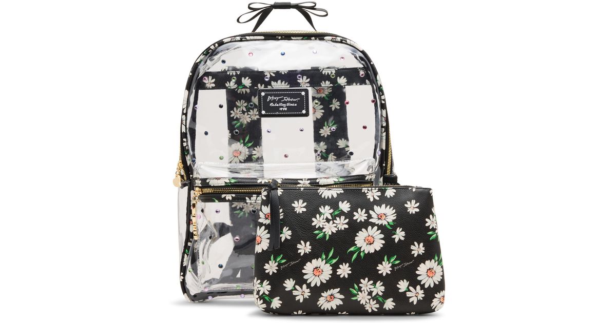 Betsey Johnson Daisy Clear Backpack With Pouch in Black | Lyst
