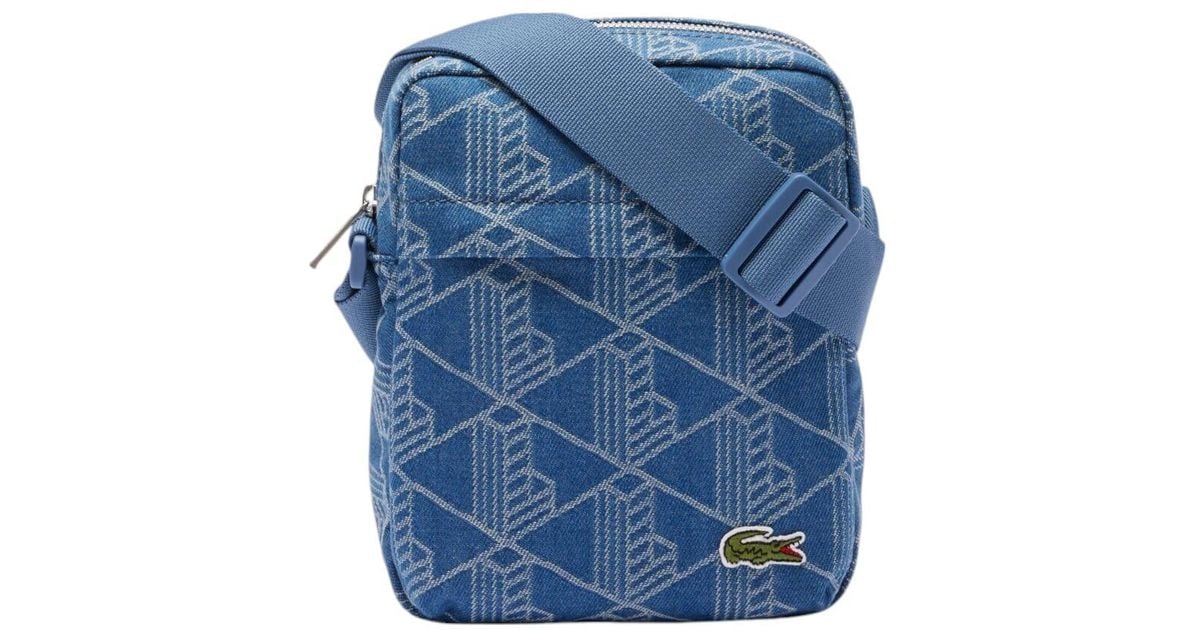 Lacoste Denim Monogram Crossover Bag in Blue | Lyst