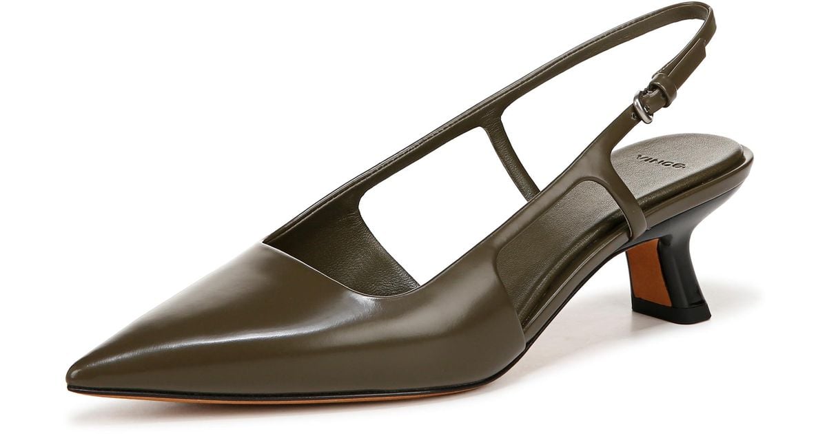 Vince S Bianca Pointed Toe Kitten Heel Slingback Military Green Leather in Brown | Lyst