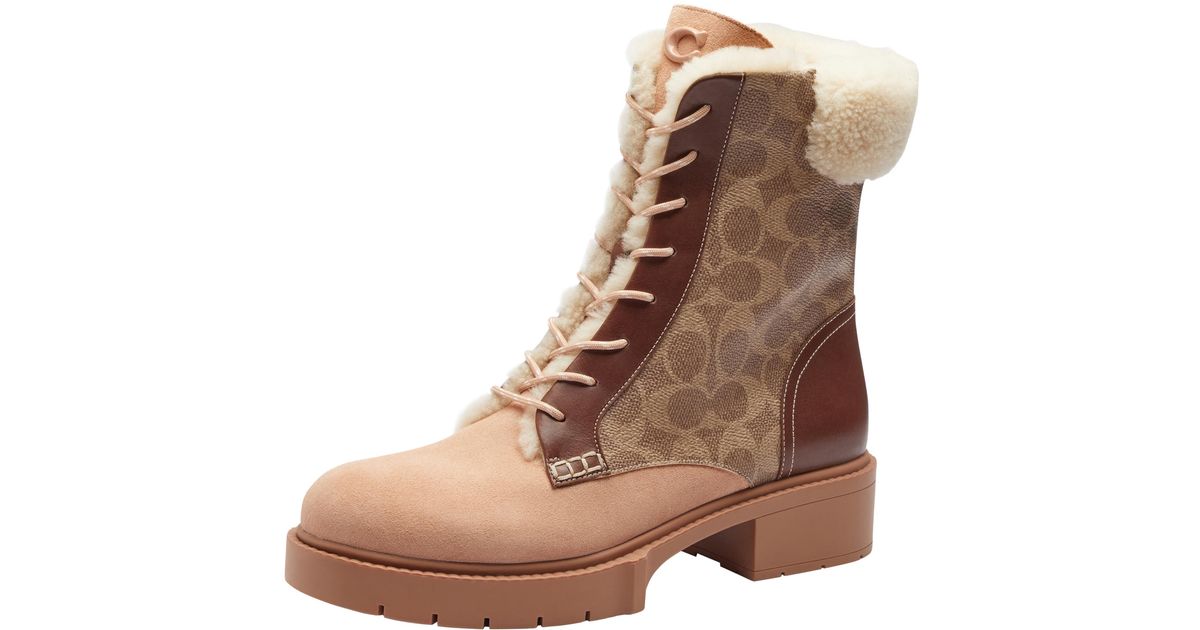 COACH Leighton Signature Shearling Bootie Boots Tan/Pale Blush, Leather ...