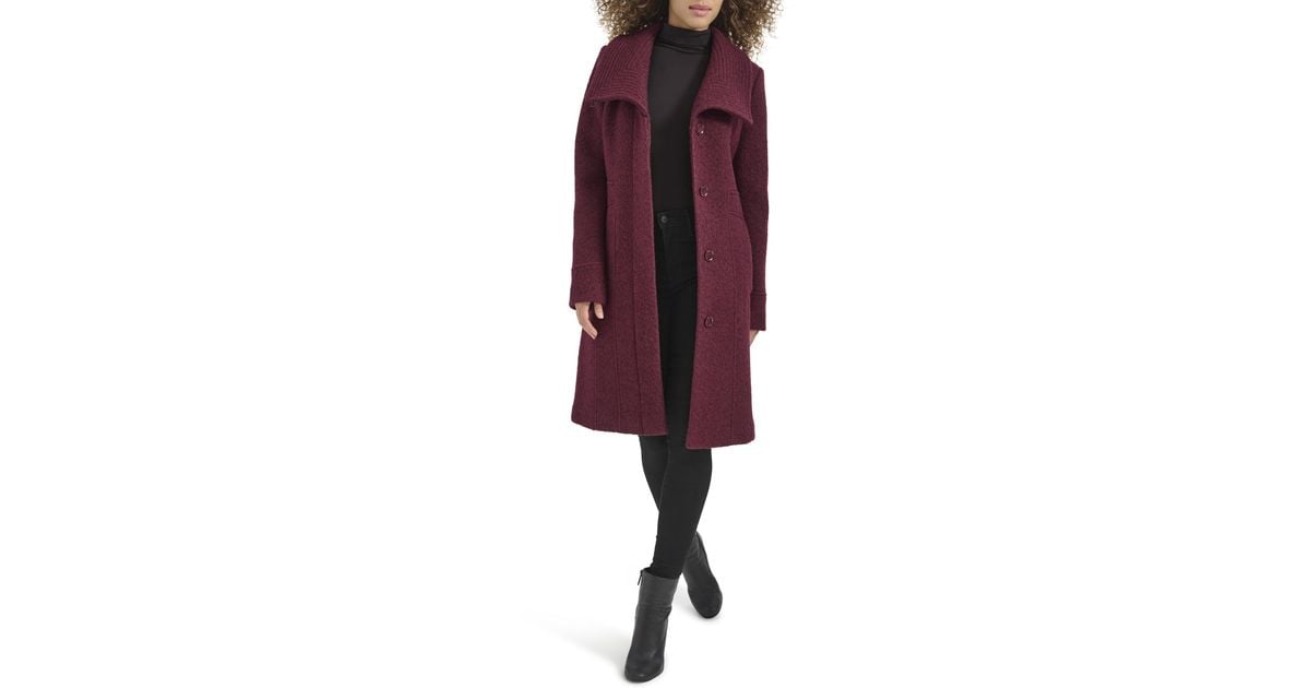 Kenneth Cole Pressed Boucle Wool Coat With Oversized Wing Collar in Red ...